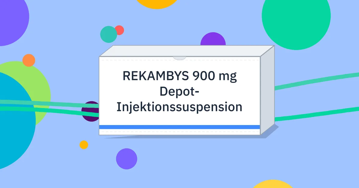 Symbolbild: Packung mit der Aufschrift REKAMBYS 900 mg Depot-Injektionssuspension (PZN 18061516) – Verfügbarkeit und Bezug in Apotheken in Frankfurt am Main