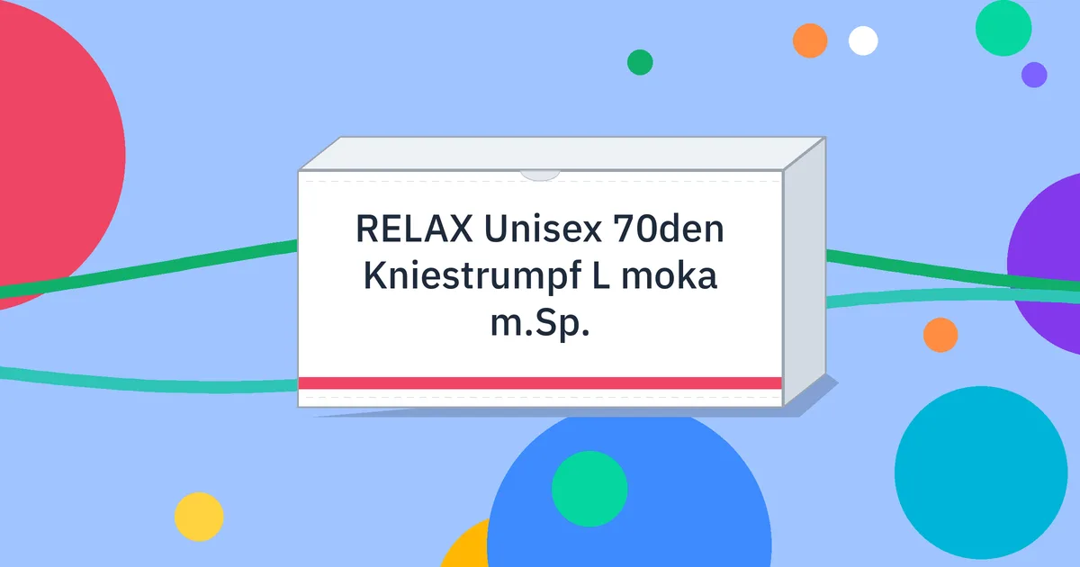 Symbolbild: Packung mit der Aufschrift RELAX Unisex 70den Kniestrumpf L moka m.Sp. (PZN 01379912) – Verfügbarkeit und Bezug in Apotheken in Frankfurt am Main