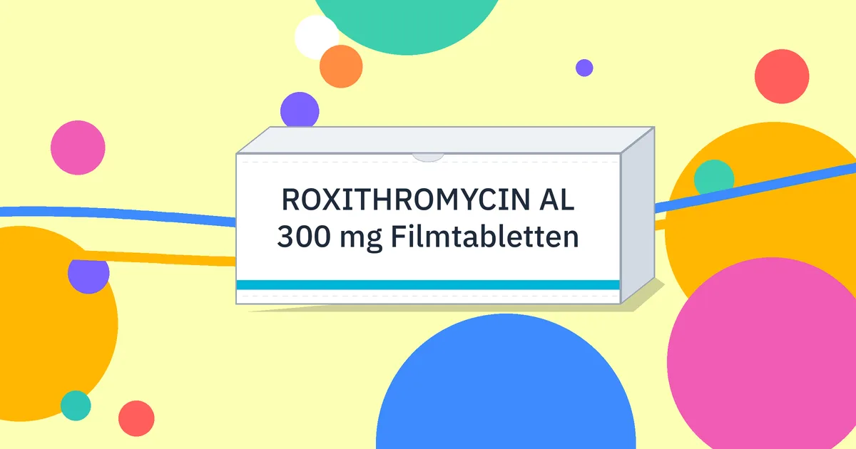 Symbolbild: Packung mit der Aufschrift ROXITHROMYCIN AL 300 mg Filmtabletten (PZN 12644671) – Verfügbarkeit und Bezug in Apotheken in Frankfurt am Main