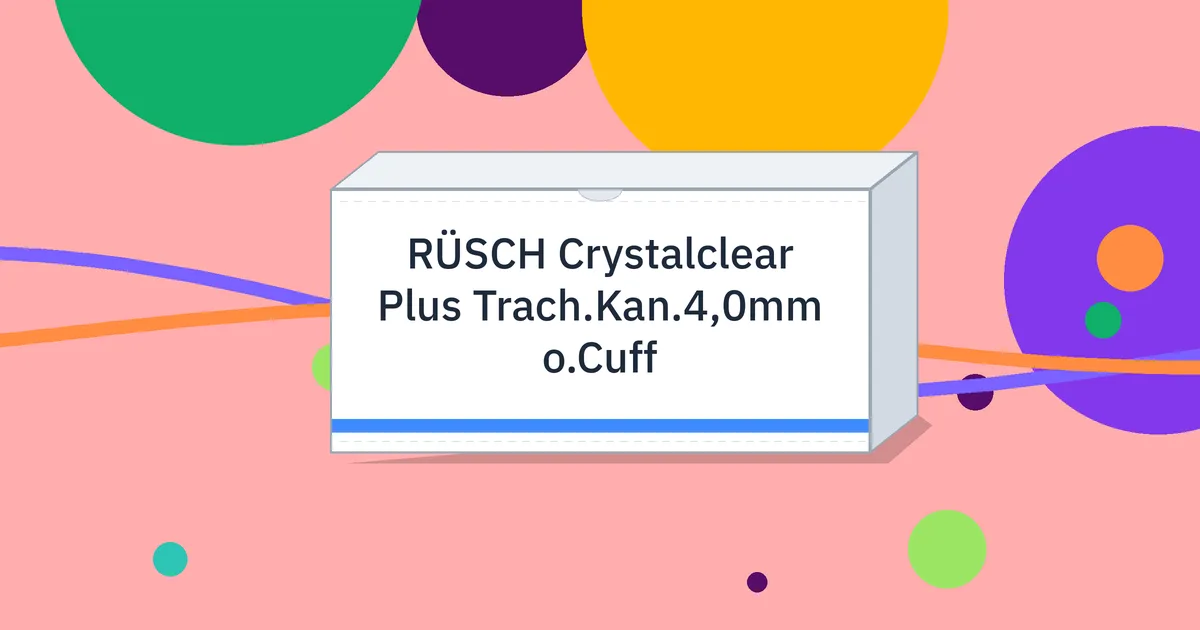Symbolbild: Packung mit der Aufschrift RÜSCH Crystalclear Plus Trach.Kan.4,0mm o.Cuff (PZN 03433171) – Verfügbarkeit und Bezug in Apotheken in Frankfurt am Main
