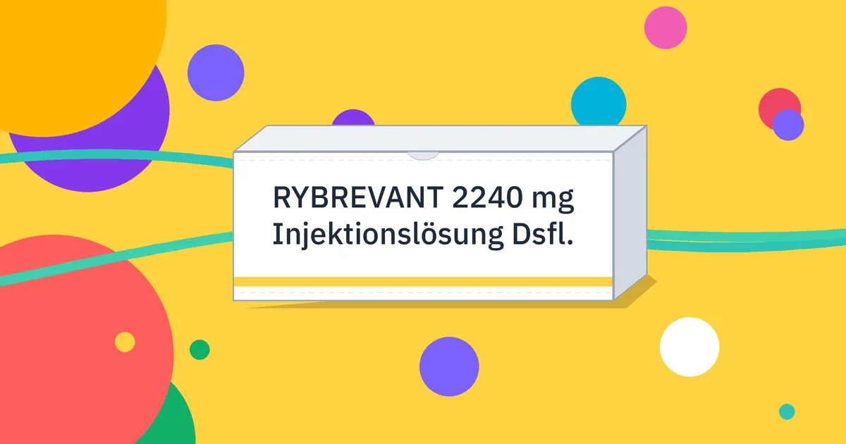 Symbolbild: Packung mit der Aufschrift RYBREVANT 2240 mg Injektionslösung Dsfl. (PZN 19734070) – Verfügbarkeit und Bezug in Apotheken in Frankfurt am Main