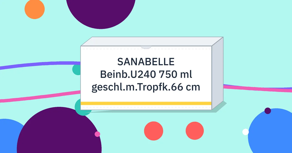Symbolbild: Packung mit der Aufschrift SANABELLE Beinb.U240 750 ml geschl.m.Tropfk.66 cm (PZN 06089573) – Verfügbarkeit und Bezug in Apotheken in Frankfurt am Main