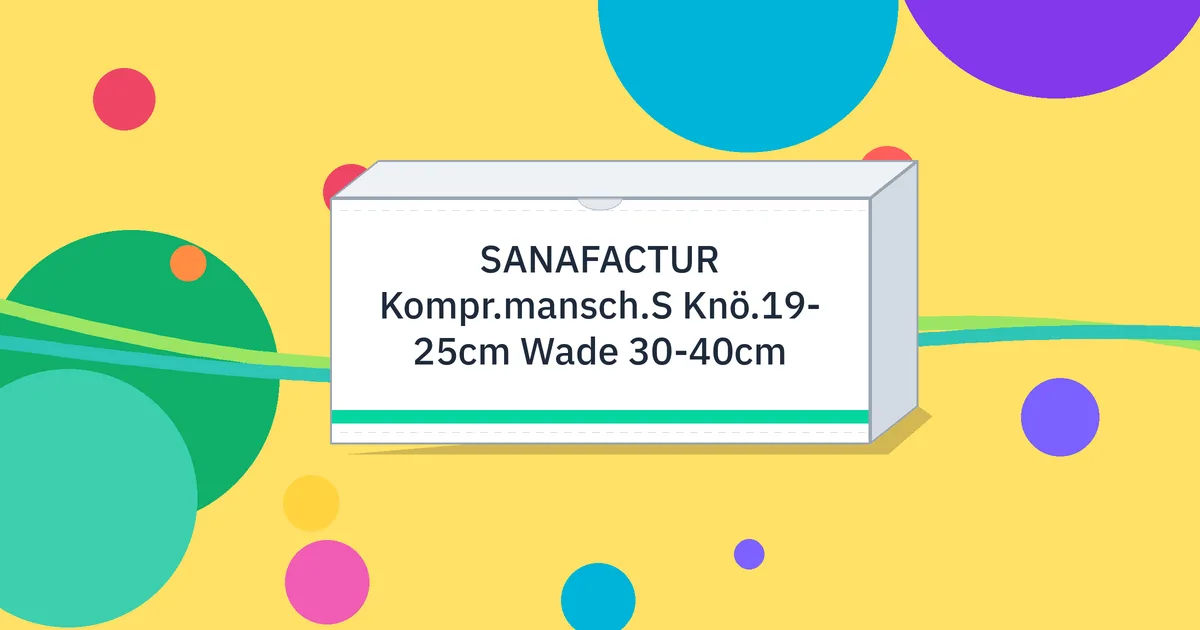 Symbolbild: Packung mit der Aufschrift SANAFACTUR Kompr.mansch.S Knö.19-25cm Wade 30-40cm (PZN 14258469) – Verfügbarkeit und Bezug in Apotheken in Frankfurt am Main