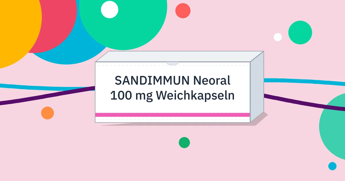 Symbolbild: Packung mit der Aufschrift SANDIMMUN Neoral 100 mg Weichkapseln (PZN 05392401) – Verfügbarkeit und Bezug in Apotheken in Frankfurt am Main