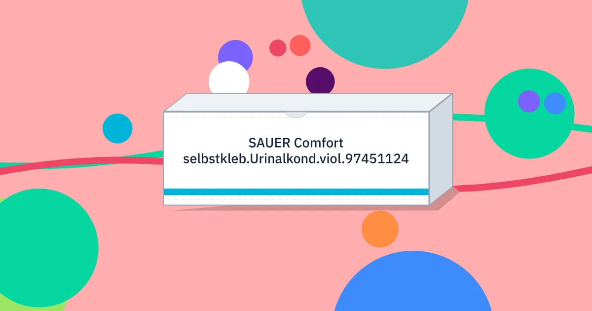 Symbolbild: Packung mit der Aufschrift SAUER Comfort selbstkleb.Urinalkond.viol.97451124 (PZN 11054648) – Verfügbarkeit und Bezug in Apotheken in Frankfurt am Main
