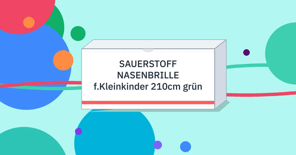 Symbolbild: Packung mit der Aufschrift SAUERSTOFF NASENBRILLE f.Kleinkinder 210cm grün (PZN 07521357) – Verfügbarkeit und Bezug in Apotheken in Frankfurt am Main