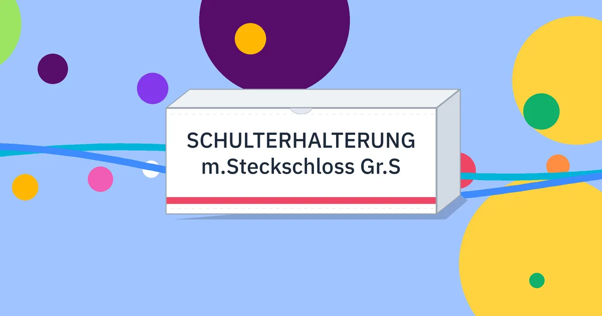 Symbolbild: Packung mit der Aufschrift SCHULTERHALTERUNG m.Steckschloss Gr.S (PZN 11568011) – Verfügbarkeit und Bezug in Apotheken in Frankfurt am Main