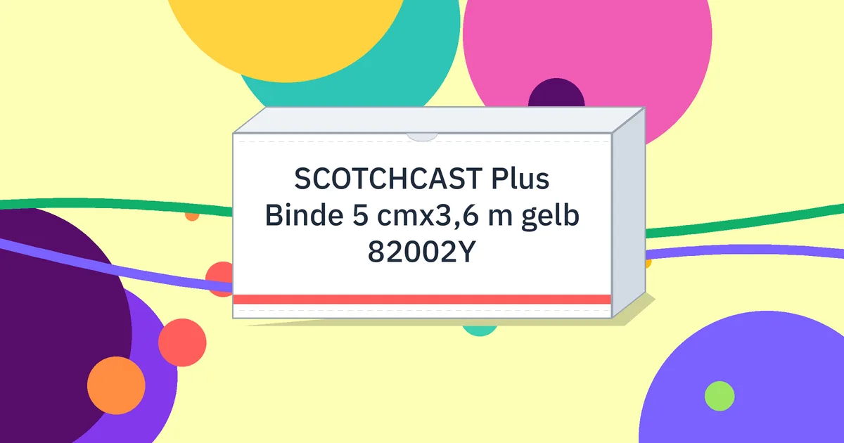 Symbolbild: Packung mit der Aufschrift SCOTCHCAST Plus Binde 5 cmx3,6 m gelb 82002Y (PZN 02698447) – Verfügbarkeit und Bezug in Apotheken in Frankfurt am Main