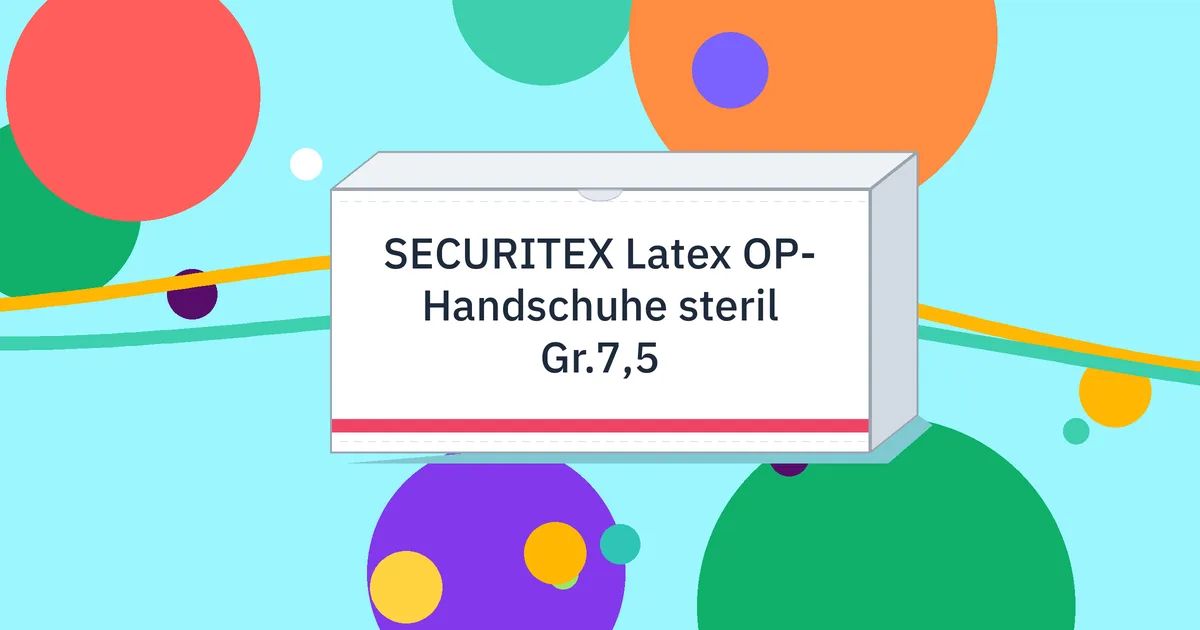 Symbolbild: Packung mit der Aufschrift SECURITEX Latex OP-Handschuhe steril Gr.7,5 (PZN 03851247) – Verfügbarkeit und Bezug in Apotheken in Frankfurt am Main
