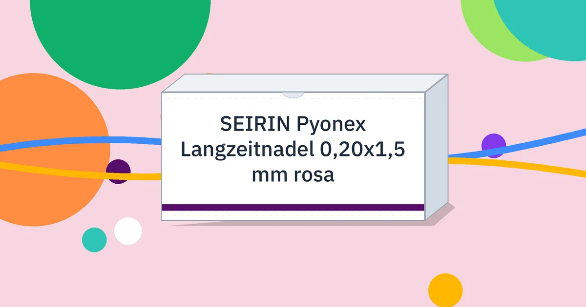 Symbolbild: Packung mit der Aufschrift SEIRIN Pyonex Langzeitnadel 0,20x1,5 mm rosa (PZN 16034484) – Verfügbarkeit und Bezug in Apotheken in Frankfurt am Main