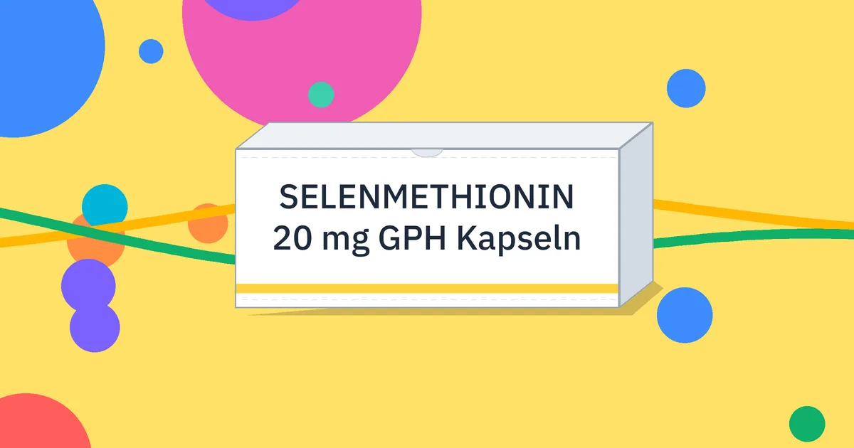 Symbolbild: Packung mit der Aufschrift SELENMETHIONIN 20 mg GPH Kapseln (PZN 20857085) – Verfügbarkeit und Bezug in Apotheken in Frankfurt am Main