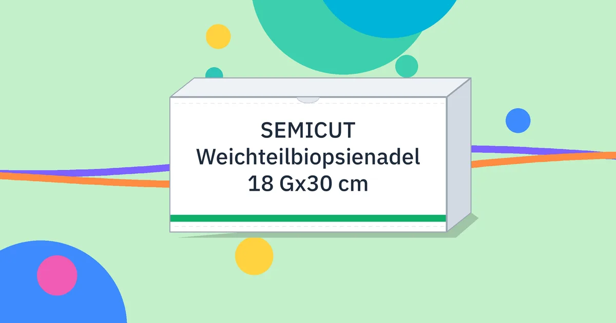 Symbolbild: Packung mit der Aufschrift SEMICUT Weichteilbiopsienadel 18 Gx30 cm (PZN 19736005) – Verfügbarkeit und Bezug in Apotheken in Frankfurt am Main