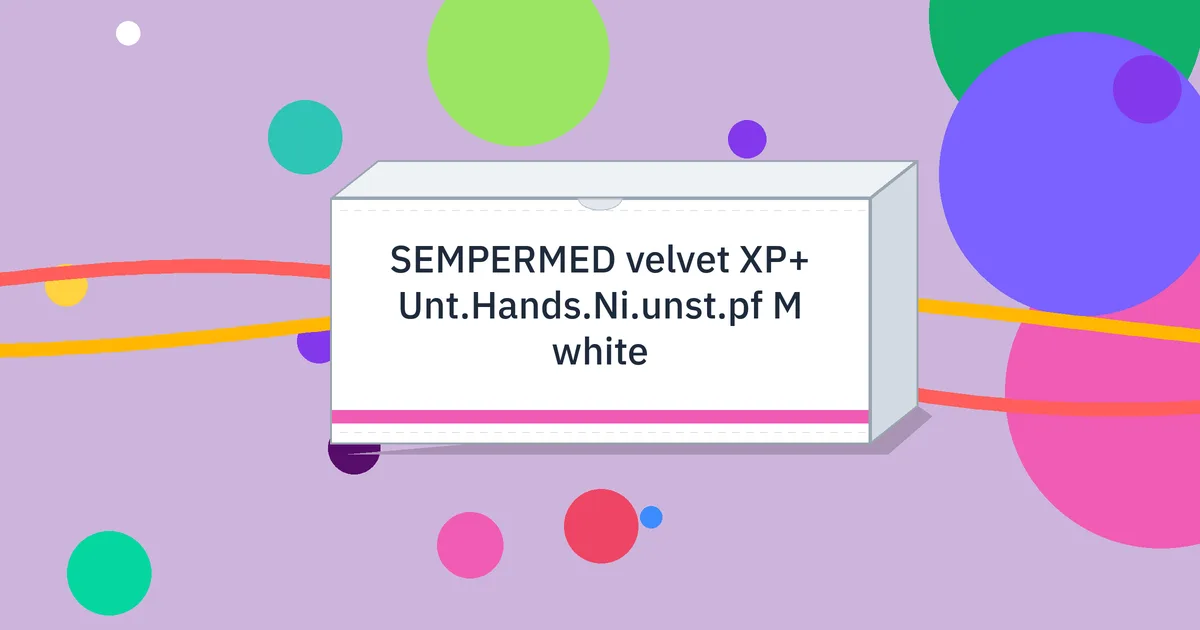 Symbolbild: Packung mit der Aufschrift SEMPERMED velvet XP+ Unt.Hands.Ni.unst.pf M white (PZN 20893885) – Verfügbarkeit und Bezug in Apotheken in Frankfurt am Main
