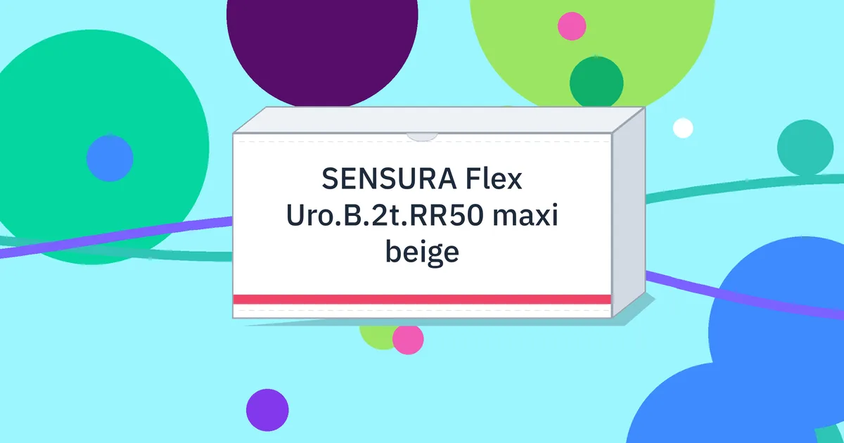 Symbolbild: Packung mit der Aufschrift SENSURA Flex Uro.B.2t.RR50 maxi beige (PZN 07212366) – Verfügbarkeit und Bezug in Apotheken in Frankfurt am Main
