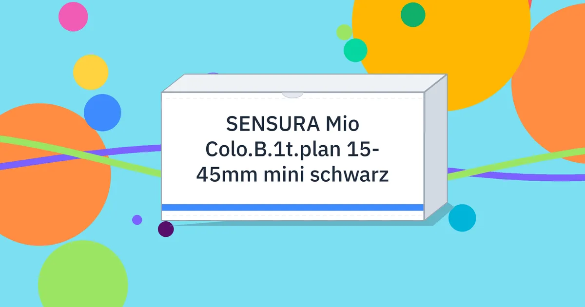 Symbolbild: Packung mit der Aufschrift SENSURA Mio Colo.B.1t.plan 15-45mm mini schwarz (PZN 19974621) – Verfügbarkeit und Bezug in Apotheken in Frankfurt am Main
