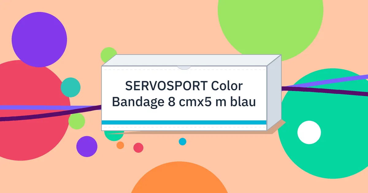 Symbolbild: Packung mit der Aufschrift SERVOSPORT Color Bandage 8 cmx5 m blau (PZN 03338722) – Verfügbarkeit und Bezug in Apotheken in Frankfurt am Main