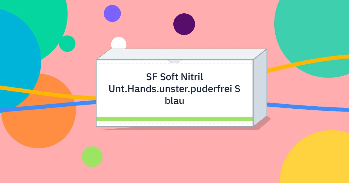 Symbolbild: Packung mit der Aufschrift SF Soft Nitril Unt.Hands.unster.puderfrei S blau (PZN 15659561) – Verfügbarkeit und Bezug in Apotheken in Frankfurt am Main