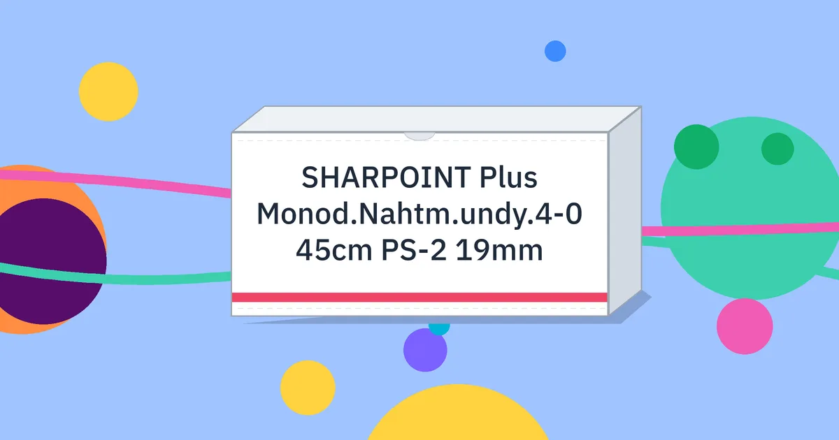 Symbolbild: Packung mit der Aufschrift SHARPOINT Plus Monod.Nahtm.undy.4-0 45cm PS-2 19mm (PZN 17986672) – Verfügbarkeit und Bezug in Apotheken in Frankfurt am Main