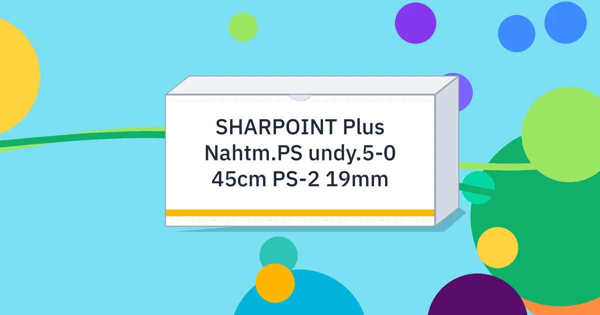 Symbolbild: Packung mit der Aufschrift SHARPOINT Plus Nahtm.PS undy.5-0 45cm PS-2 19mm (PZN 17995470) – Verfügbarkeit und Bezug in Apotheken in Frankfurt am Main