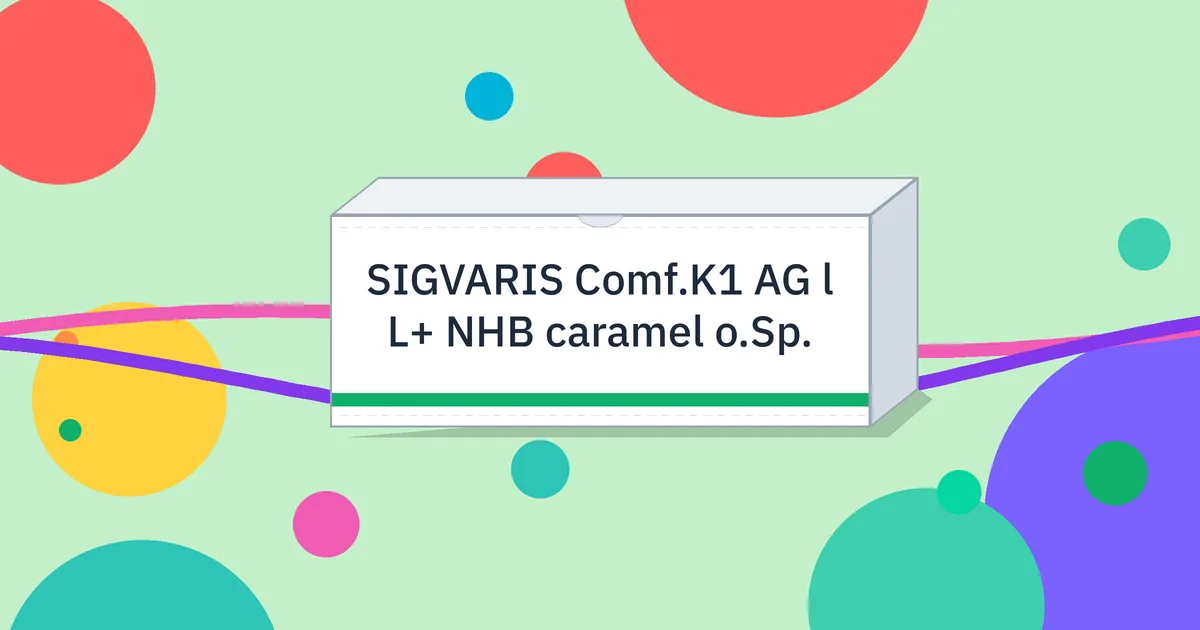 Symbolbild: Packung mit der Aufschrift SIGVARIS Comf.K1 AG l L+ NHB caramel o.Sp. (PZN 17097216) – Verfügbarkeit und Bezug in Apotheken in Frankfurt am Main