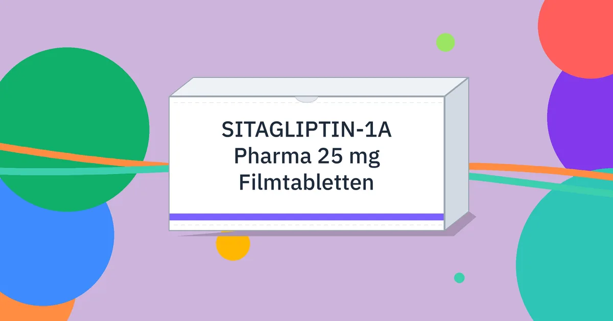 Symbolbild: Packung mit der Aufschrift SITAGLIPTIN-1A Pharma 25 mg Filmtabletten (PZN 17816208) – Verfügbarkeit und Bezug in Apotheken in Frankfurt am Main