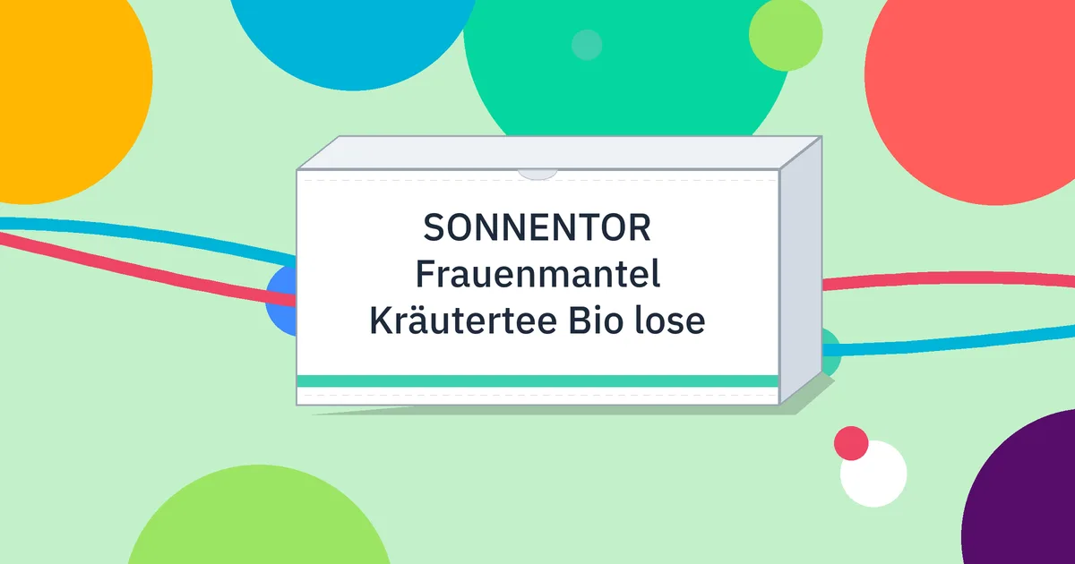 Symbolbild: Packung mit der Aufschrift SONNENTOR Frauenmantel Kräutertee Bio lose (PZN 18903978) – Verfügbarkeit und Bezug in Apotheken in Frankfurt am Main