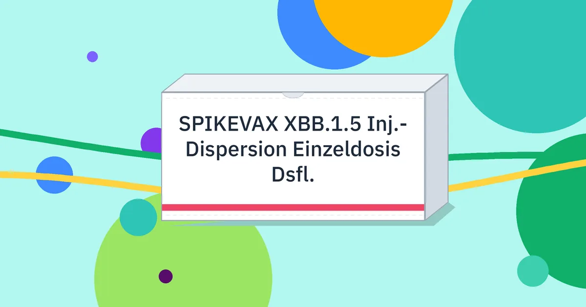Symbolbild: Packung mit der Aufschrift SPIKEVAX XBB.1.5 Inj.-Dispersion Einzeldosis Dsfl. (PZN 18797766) – Verfügbarkeit und Bezug in Apotheken in Frankfurt am Main
