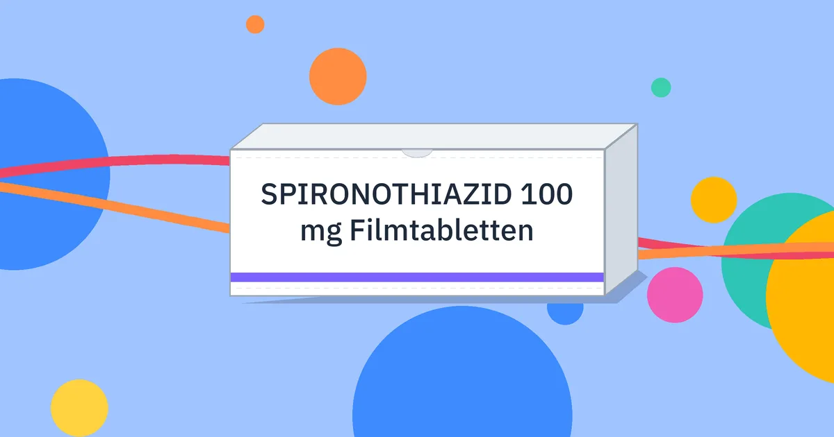 Symbolbild: Packung mit der Aufschrift SPIRONOTHIAZID 100 mg Filmtabletten (PZN 03044280) – Verfügbarkeit und Bezug in Apotheken in Frankfurt am Main