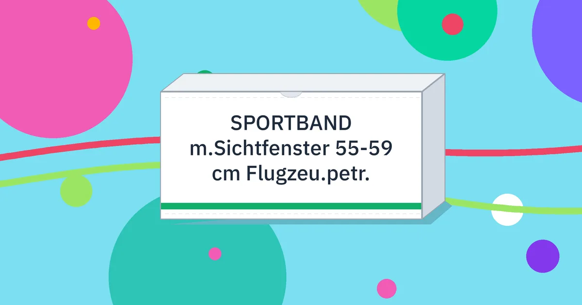Symbolbild: Packung mit der Aufschrift SPORTBAND m.Sichtfenster 55-59 cm Flugzeu.petr. (PZN 13916249) – Verfügbarkeit und Bezug in Apotheken in Frankfurt am Main
