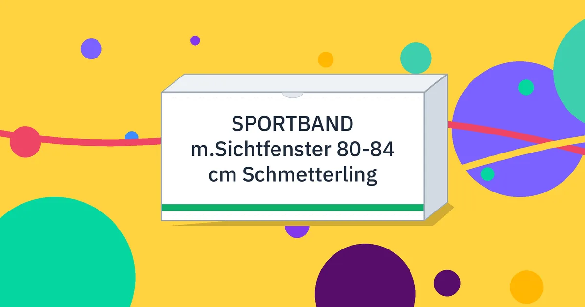 Symbolbild: Packung mit der Aufschrift SPORTBAND m.Sichtfenster 80-84 cm Schmetterling (PZN 13916516) – Verfügbarkeit und Bezug in Apotheken in Frankfurt am Main