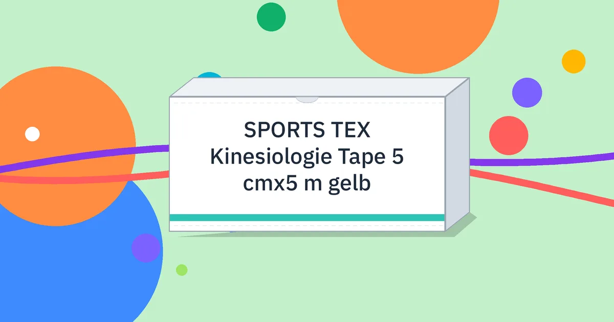 Symbolbild: Packung mit der Aufschrift SPORTS TEX Kinesiologie Tape 5 cmx5 m gelb (PZN 06937311) – Verfügbarkeit und Bezug in Apotheken in Frankfurt am Main
