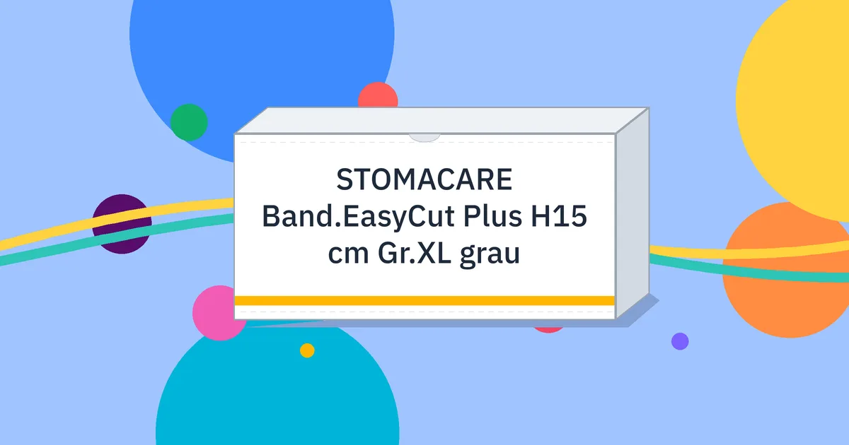 Symbolbild: Packung mit der Aufschrift STOMACARE Band.EasyCut Plus H15 cm Gr.XL grau (PZN 16314522) – Verfügbarkeit und Bezug in Apotheken in Frankfurt am Main