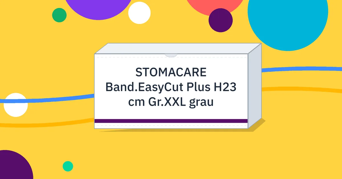 Symbolbild: Packung mit der Aufschrift STOMACARE Band.EasyCut Plus H23 cm Gr.XXL grau (PZN 16314717) – Verfügbarkeit und Bezug in Apotheken in Frankfurt am Main