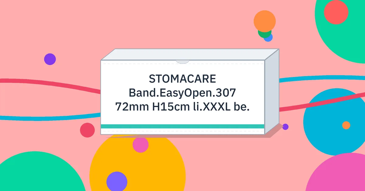 Symbolbild: Packung mit der Aufschrift STOMACARE Band.EasyOpen.307 72mm H15cm li.XXXL be. (PZN 07665889) – Verfügbarkeit und Bezug in Apotheken in Frankfurt am Main