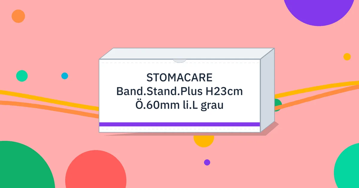 Symbolbild: Packung mit der Aufschrift STOMACARE Band.Stand.Plus H23cm Ö.60mm li.L grau (PZN 16750789) – Verfügbarkeit und Bezug in Apotheken in Frankfurt am Main