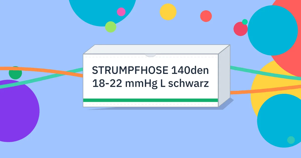 Symbolbild: Packung mit der Aufschrift STRUMPFHOSE 140den 18-22 mmHg L schwarz (PZN 19072806) – Verfügbarkeit und Bezug in Apotheken in Frankfurt am Main