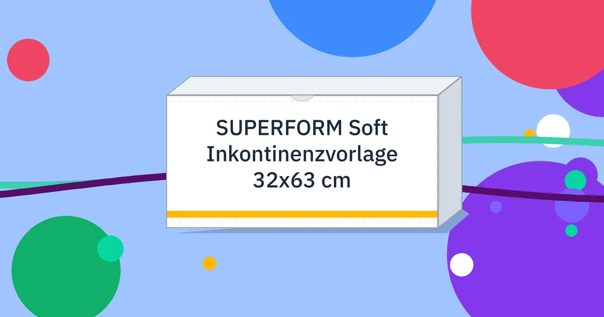 Symbolbild: Packung mit der Aufschrift SUPERFORM Soft Inkontinenzvorlage 32x63 cm (PZN 19396673) – Verfügbarkeit und Bezug in Apotheken in Frankfurt am Main