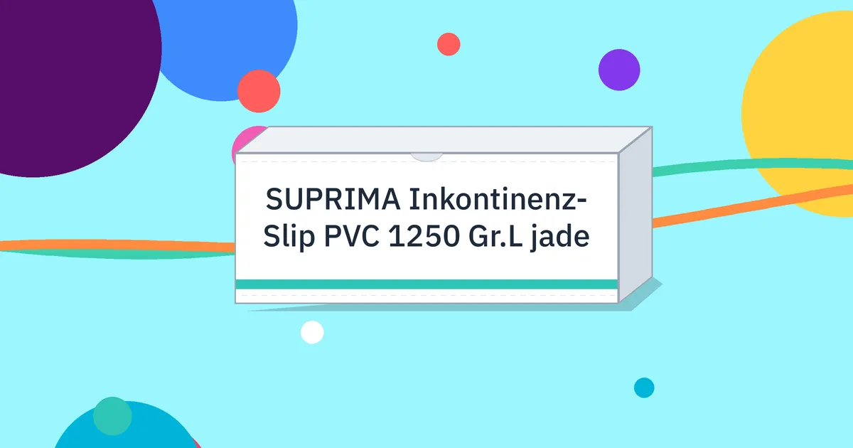 Symbolbild: Packung mit der Aufschrift SUPRIMA Inkontinenz-Slip PVC 1250 Gr.L jade (PZN 05976527) – Verfügbarkeit und Bezug in Apotheken in Frankfurt am Main