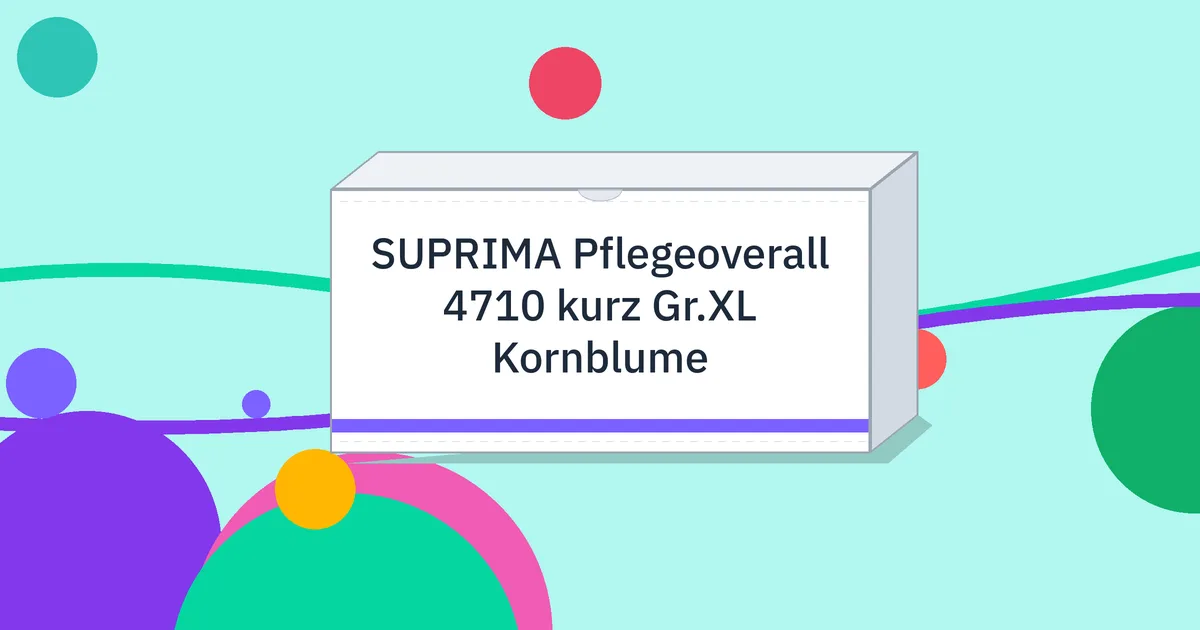 Symbolbild: Packung mit der Aufschrift SUPRIMA Pflegeoverall 4710 kurz Gr.XL Kornblume (PZN 11660426) – Verfügbarkeit und Bezug in Apotheken in Frankfurt am Main