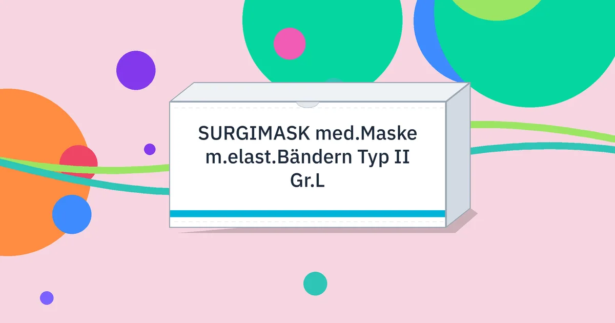 Symbolbild: Packung mit der Aufschrift SURGIMASK med.Maske m.elast.Bändern Typ II Gr.L (PZN 20316610) – Verfügbarkeit und Bezug in Apotheken in Frankfurt am Main