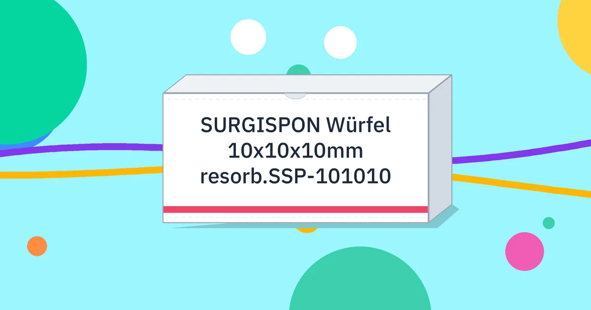 Symbolbild: Packung mit der Aufschrift SURGISPON Würfel 10x10x10mm resorb.SSP-101010 (PZN 19513469) – Verfügbarkeit und Bezug in Apotheken in Frankfurt am Main