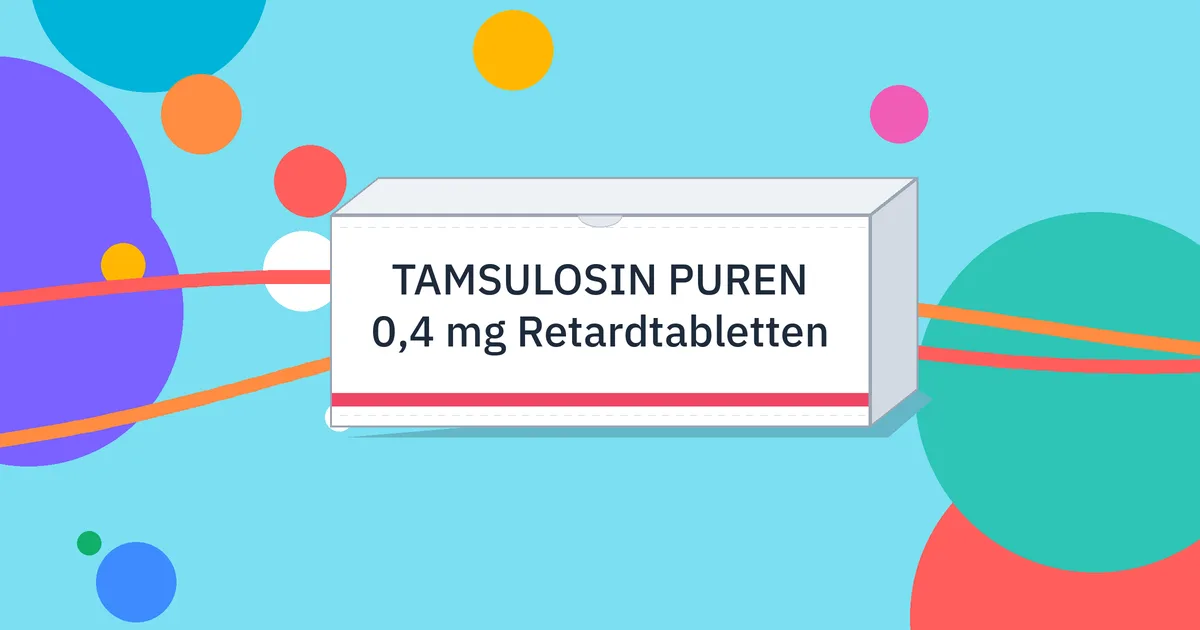 Symbolbild: Packung mit der Aufschrift TAMSULOSIN PUREN 0,4 mg Retardtabletten (PZN 17524457) – Verfügbarkeit und Bezug in Apotheken in Frankfurt am Main