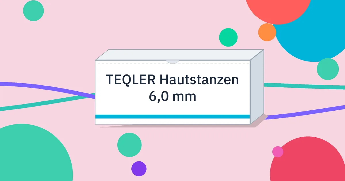 Symbolbild: Packung mit der Aufschrift TEQLER Hautstanzen 6,0 mm (PZN 19391581) – Verfügbarkeit und Bezug in Apotheken in Frankfurt am Main