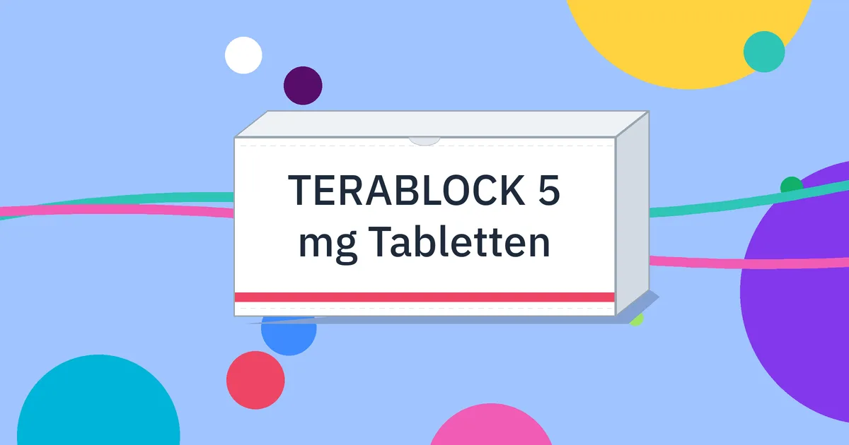 Symbolbild: Packung mit der Aufschrift TERABLOCK 5 mg Tabletten (PZN 02349445) – Verfügbarkeit und Bezug in Apotheken in Frankfurt am Main