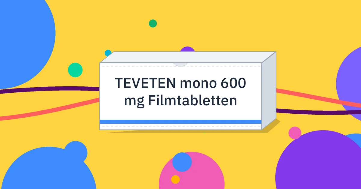 Symbolbild: Packung mit der Aufschrift TEVETEN mono 600 mg Filmtabletten (PZN 00577426) – Verfügbarkeit und Bezug in Apotheken in Frankfurt am Main