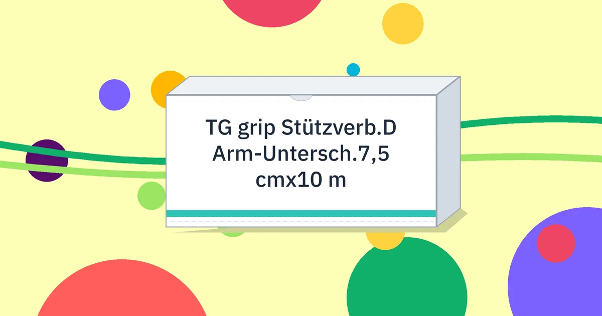 Symbolbild: Packung mit der Aufschrift TG grip Stützverb.D Arm-Untersch.7,5 cmx10 m (PZN 12775060) – Verfügbarkeit und Bezug in Apotheken in Frankfurt am Main