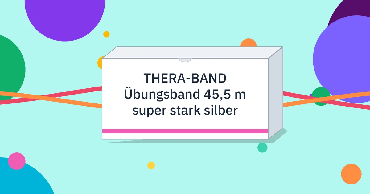 Symbolbild: Packung mit der Aufschrift THERA-BAND Übungsband 45,5 m super stark silber (PZN 00380385) – Verfügbarkeit und Bezug in Apotheken in Frankfurt am Main