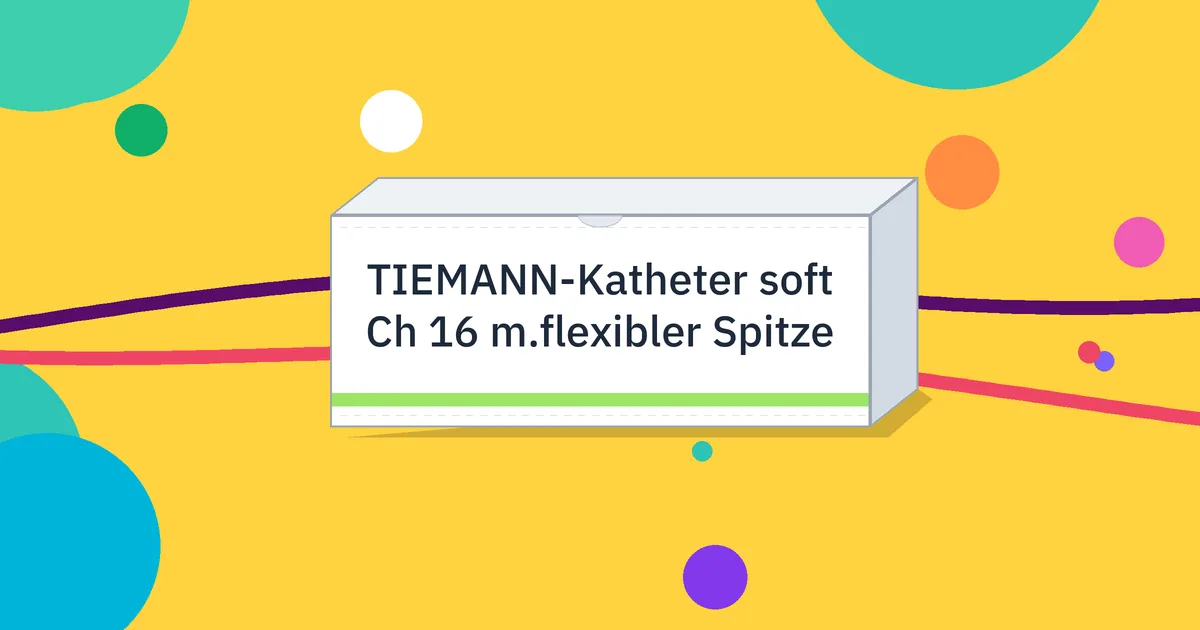 Symbolbild: Packung mit der Aufschrift TIEMANN-Katheter soft Ch 16 m.flexibler Spitze (PZN 13702198) – Verfügbarkeit und Bezug in Apotheken in Frankfurt am Main