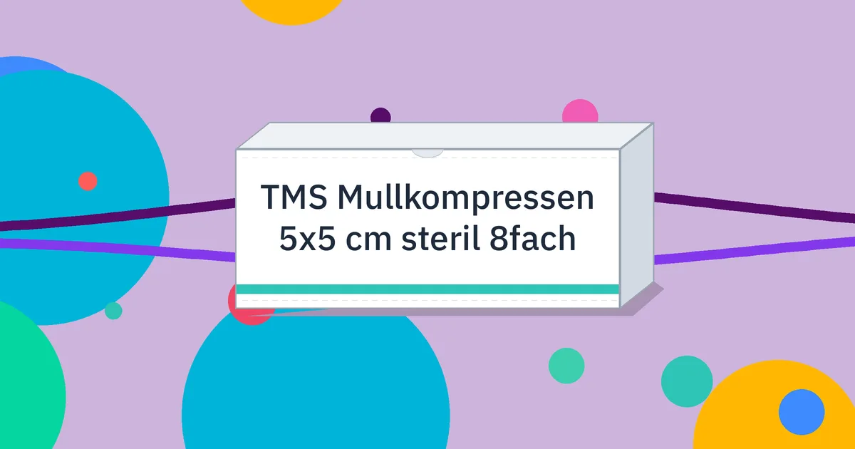 Symbolbild: Packung mit der Aufschrift TMS Mullkompressen 5x5 cm steril 8fach (PZN 18317223) – Verfügbarkeit und Bezug in Apotheken in Frankfurt am Main