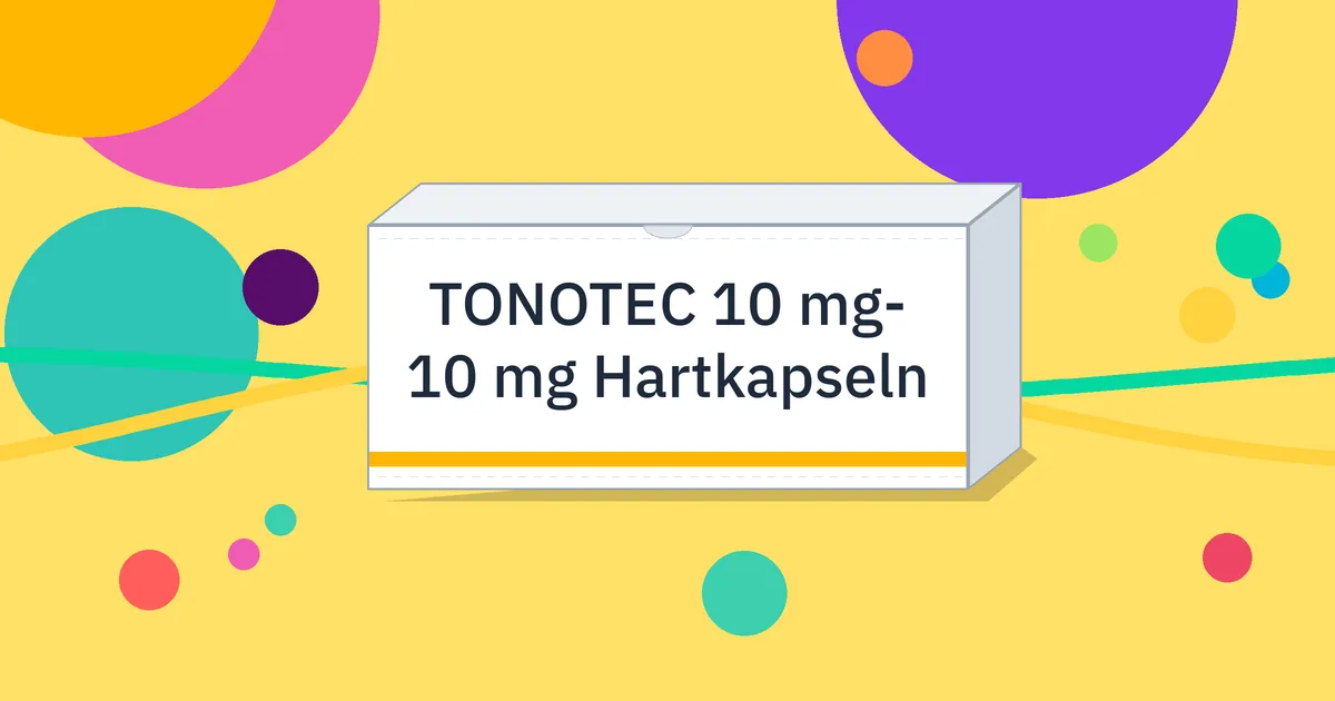 Symbolbild: Packung mit der Aufschrift TONOTEC 10 mg-10 mg Hartkapseln (PZN 08737987) – Verfügbarkeit und Bezug in Apotheken in Frankfurt am Main